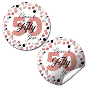 confetti rose gold polka dot 50th birthday party sticker labels, 40 2" party circle stickers by amanda creation, great for party favors, envelope seals & goodie bags