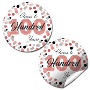 confetti rose gold polka dot 100th birthday party sticker labels, 40 2" party circle stickers by amanda creation, great for party favors, envelope seals & goodie bags