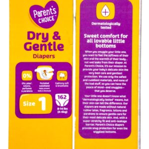 Parent’s Choice Dry & Gentle Diapers, Size 1 (8-14 lbs) - 162 Count