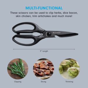 Messermeister 9-Inch Push Button Take-Apart Shears - High-Carbon Stainless Steel & Soft-Grip Handles - Includes Nut Cracker & Bottle Opener