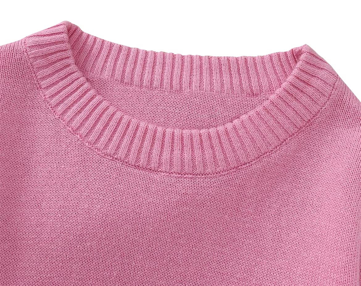 Toddler Baby Boys Knit Sweater Girls Pullover Sweatshirt Little Kids Long Sleeve Crew Neck Solid Casual Tops Winter Clothes Pink