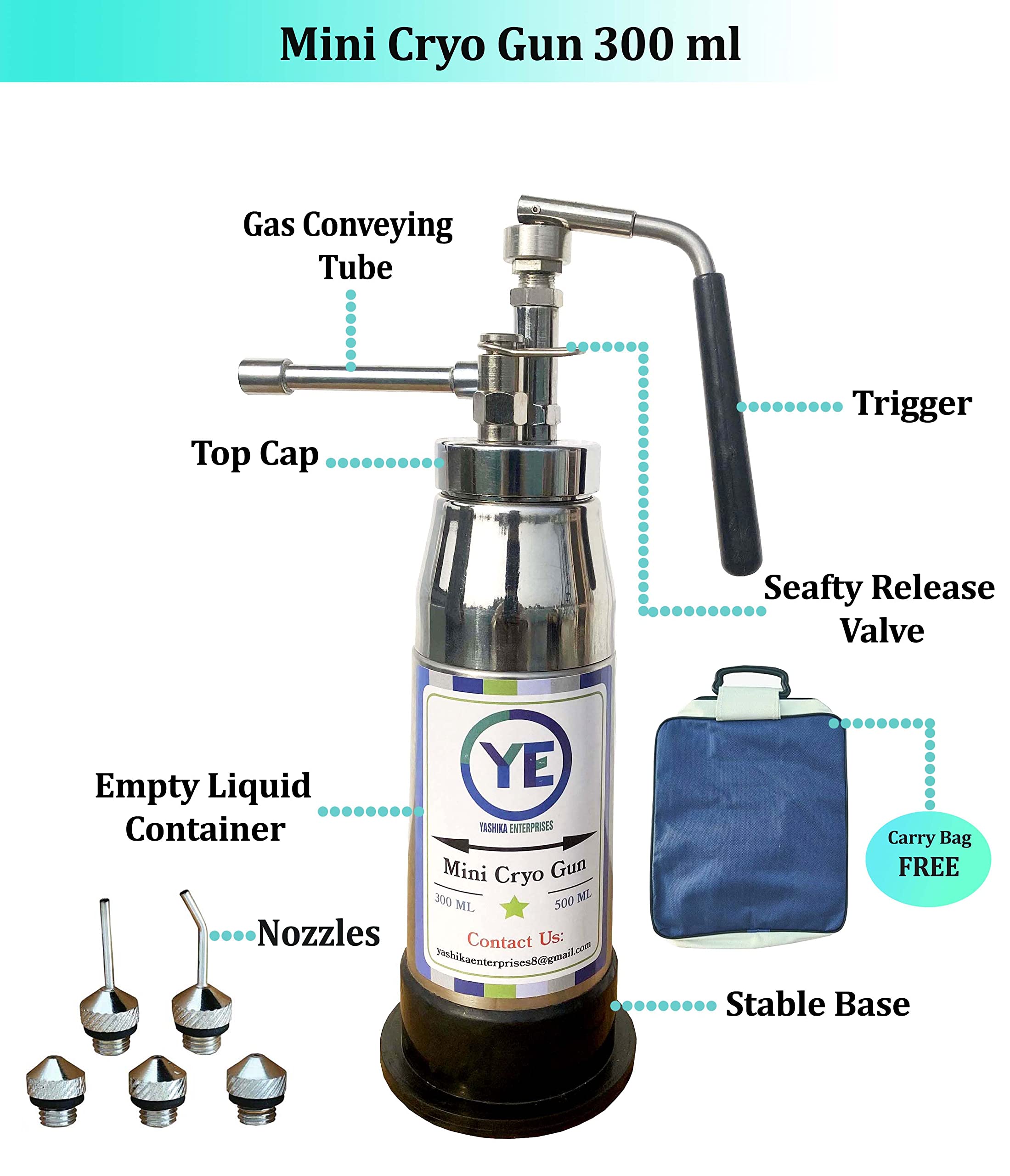 Mini Cryo Gun Liquid Nitrogen Sprayer New Improved Version for Dermatology, Cryo Capacity 300 ML Prof. Use Spray