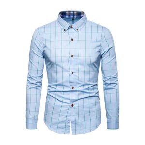 men's striped wrinkle free dress shirt regular fit button down shirts plaid solid slim fit long sleeve shirts (light blue,5x-large)