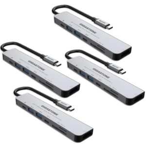 【usb c hub】【4-pack】 gigastone multiport adapter 7-in-1 usb c docking station with 4k hdmi, 100w power delivery, usb-c& 2 usb 3.0, sd&microsd reader, for macbook air/pro, chromebook, zenbook, surface