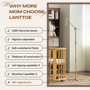 Lanttoe 360° Adjustable Floor-Standing Crib Mobile Arm 61 Inches for Baby Nursery-Movable Wooden Baby Mobile Hanger with Strong Anti Dumping Attachment-Multifunction Mobile Arm for Crib-100ech Wood