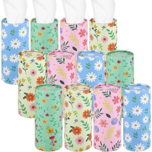 shojoy 12 pieces spring flowers car tissues box spring floral car tissues cylinder in 4 design refill round car tissue holder with facial tissues for wedding birthday party car cup holder travel home