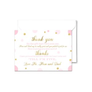 paper clever party 25 pink and gold baby thank you cards pack – cute baby shower notes with envelopes, prefilled message, customizable blank stationery, princess theme, new parents gift ideas