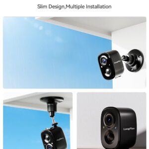 LongPlus Solar Camera, Solar Powered Outdoor Camera Wireless WiFi, No Monthly Fee, AI Detection, WiFi Home Surveillance Camera Outside with Solar Panel, Color Night Vision (Black-Solar-2MP-2Pack)