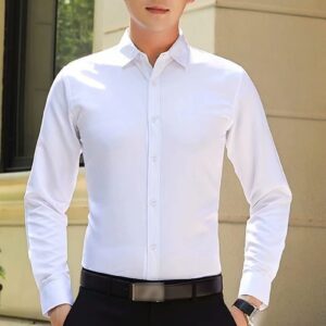 Men's Lightweight Casual Classic Dress Shirt Regular Fit Button Down Shirts Solid Wrinkle Free Long Sleeve Shirts (White,XX-Large)