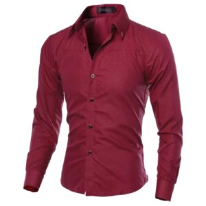 men's lightweight casual classic dress shirt stylish solid button down shirts loose fit long sleeve shirts (red wine,xx-large)