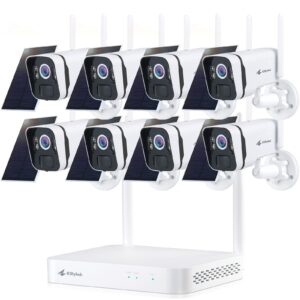 kittyhok wireless solar security camera system, 8pcs 100% wire-free security camera outdoor solar powered, smart human detection, spotlight, forever power, 10ch nvr, 64gb local storage, 0 monthly