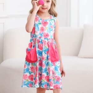 Vieille Toddler Summer Dresses 4t 5t Little Girls Flower Dress with Big Pocket Casual Sundress for Daily Playwear Holiday Party