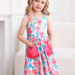 Vieille Toddler Summer Dresses 4t 5t Little Girls Flower Dress with Big Pocket Casual Sundress for Daily Playwear Holiday Party