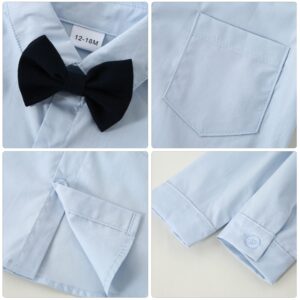 YALLET Toddler Baby Boy Clothes Suit Gentleman Wedding Outfits, Formal Dress Shirt+Bowtie+Vest+Boutonniere+Suspender Pants(V Navy Blue, 2-3T)