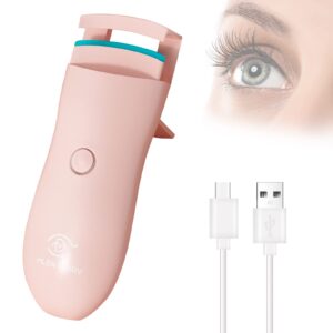 heated eyelash curler, usb rechargeable eyelash curlers, electric lash curler for quick natural curling and long lasting, 2 heating modes lash curling tool for women