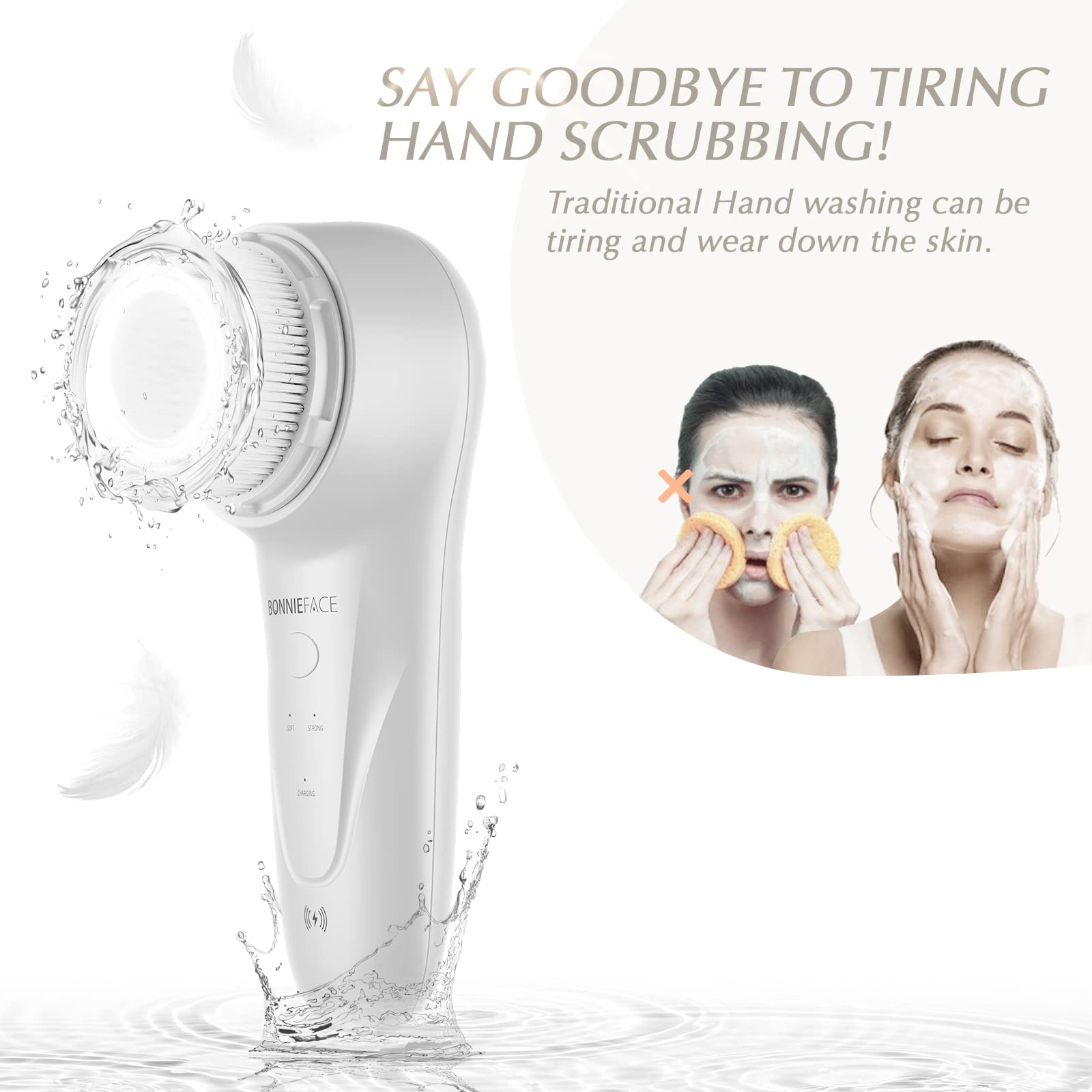 BONNIEFACE Sonic Facial Cleansing Brush for Deep and Through Facial Cleansing, Waterproof Face Scrubber and Ultimate Blackhead Remover for Daily Skin Care, Rechargeable and Gentle Face Exfoliator