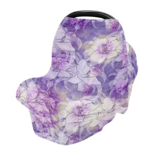 Kigai Lily Flowers Purple Car Seat Cover for Babies, Multi Use Nursing Covers for Breastfeeding, Carrier, Stroller, Shopping Cart - Soft Breathable Shower Gifts for Boys Girls