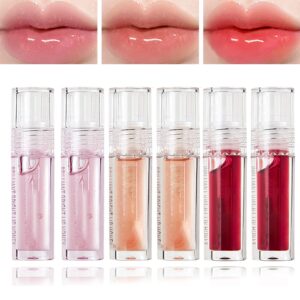 fusang 6 pcs plumping lip oil tinted lip balm stain set hydrating lip gloss lip care transparent lip oil nourishing long lasting shimmer shine primer lip tint makeup,moisturizing,lighten lip lines