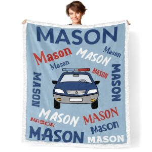 deven police car text personalized sherpa fleece baby blankets for boys,girls,receiving blanket