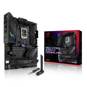 asus rog strix b760-f gaming wifi intel® b760(13th and 12th gen) lga 1700 atx motherboard,16 + 1 power stages,ddr5 up to 7800 mt/s,pcie 5.0,3xm.2 slots,wifi 6e,usb 3.2 gen 2x2 type-c®,aura sync rgb