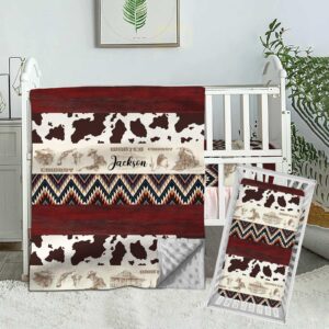 munific personalized crib bedding set for baby boy, custom baby boys crib bedding set with name, cowboy 2 piece nursery bedding, western style crib comforter, crib sheet for babies