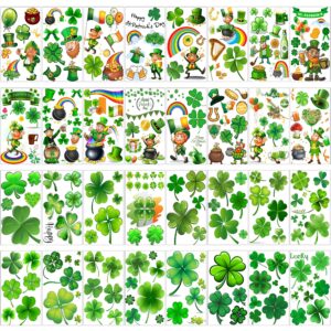 vantaty 32 sheets 248+ pcs st patricks day tattoos for kids girls boys women men adults, saint st. patrick's day accessories shamrock temporary tattoo stickers, lucky clover tattoo irish party favor