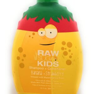 Kids 2-in-1 Banana + Strawberry Shampoo & Conditioner, Pineapple + Orange Bubble Bath & Body Wash by Raw Sugar 12 fl oz (Pack of 2) + Loofah