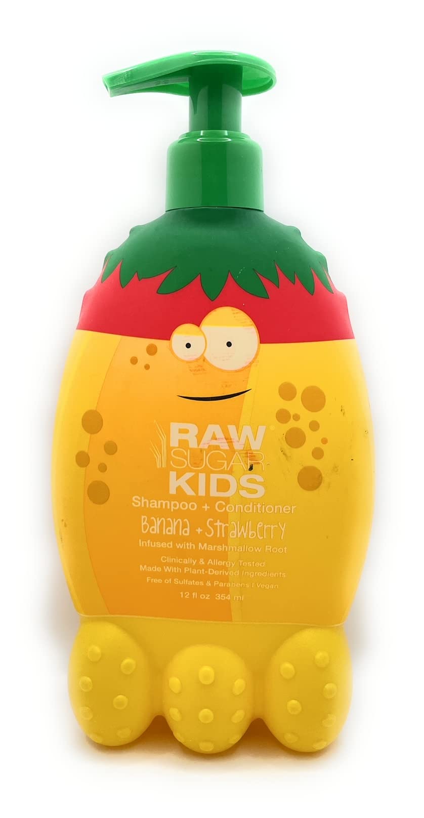 Kids 2-in-1 Banana + Strawberry Shampoo & Conditioner, Pineapple + Orange Bubble Bath & Body Wash by Raw Sugar 12 fl oz (Pack of 2) + Loofah