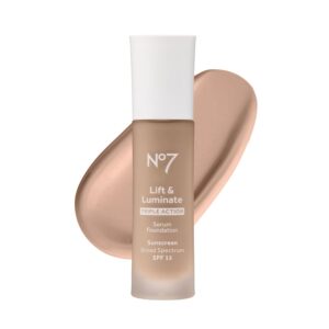 no7 lift & luminate triple action serum foundation - liquid foundation makeup with spf 15 for a dewy, glowy base - radiant serum foundation for mature skin - cool vanilla (1 fl oz)