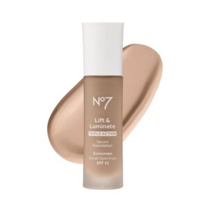 no7 lift & luminate triple action serum foundation - calico - liquid foundation makeup with spf 15 for dewy, glowy base - radiant serum foundation for mature skin (30ml)