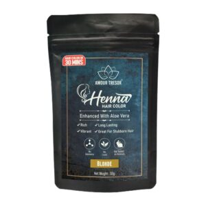 amour tresor 30 minute henna hair color infused with goodness of herbs. ammonia free hair dye (pack of 1, blonde)