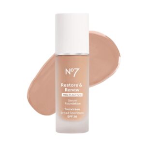 no7 restore & renew multi action serum foundation - cool vanilla - liquid foundation makeup with vitamin c, vitamin e & collagen for face - beauty skin serum formula with medium coverage (30ml)