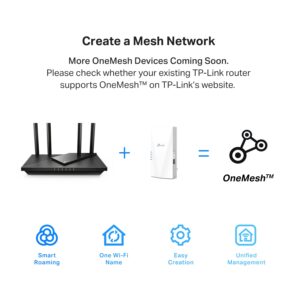 TP-Link AX1800 WiFi 6 Extender Internet Booster, up to 1500 sq.ft and 30 Devices, Dual Band Wireless Signal Booster Repeater, Gigabit Ethernet Port, AP Mode, OneMesh Compatible(RE600X) (Renewed)