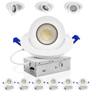 adetu 4 inch gimbal led recessed lights, 360°+90° adjustable directional recessed lighting, 2700k/3000k/3500k/4000k/5000k dimmable retrofit eyeball can lights with jbox, etl(white, 6 pack)