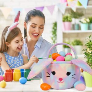 Easter Bunny Baskets for Kids, Egg Hunt Bags Plush Rabbit Bucket with Foldable Ears Easter Gifts for boys and girls