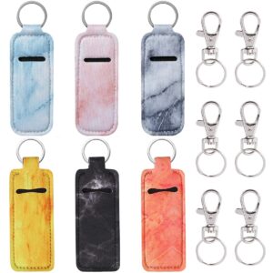 mitaofairy 6 pcs chapstick holder keychains with 6 pcs metal clip cords, neoprene lipstick holder keychains, suitable for chapstick tracker and safeguard