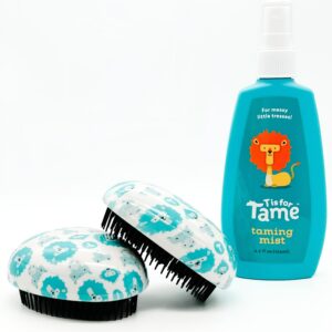 t is for tame – bundle - hair taming spray for frizz, static, flyaways & bed head for toddlers & kids, and 2 flexible bristle detangling brushes, spray is a 100% natural hair product