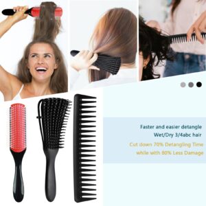 WOZUTUNT Curly Hair Brush Set for Women/Men/Kids, Detangler Brush, Wide Tooth Comb, 9 Row Nylon Bristle, Rosemary Hair Growth Oil - 4 Count (DB-black-4pcs)