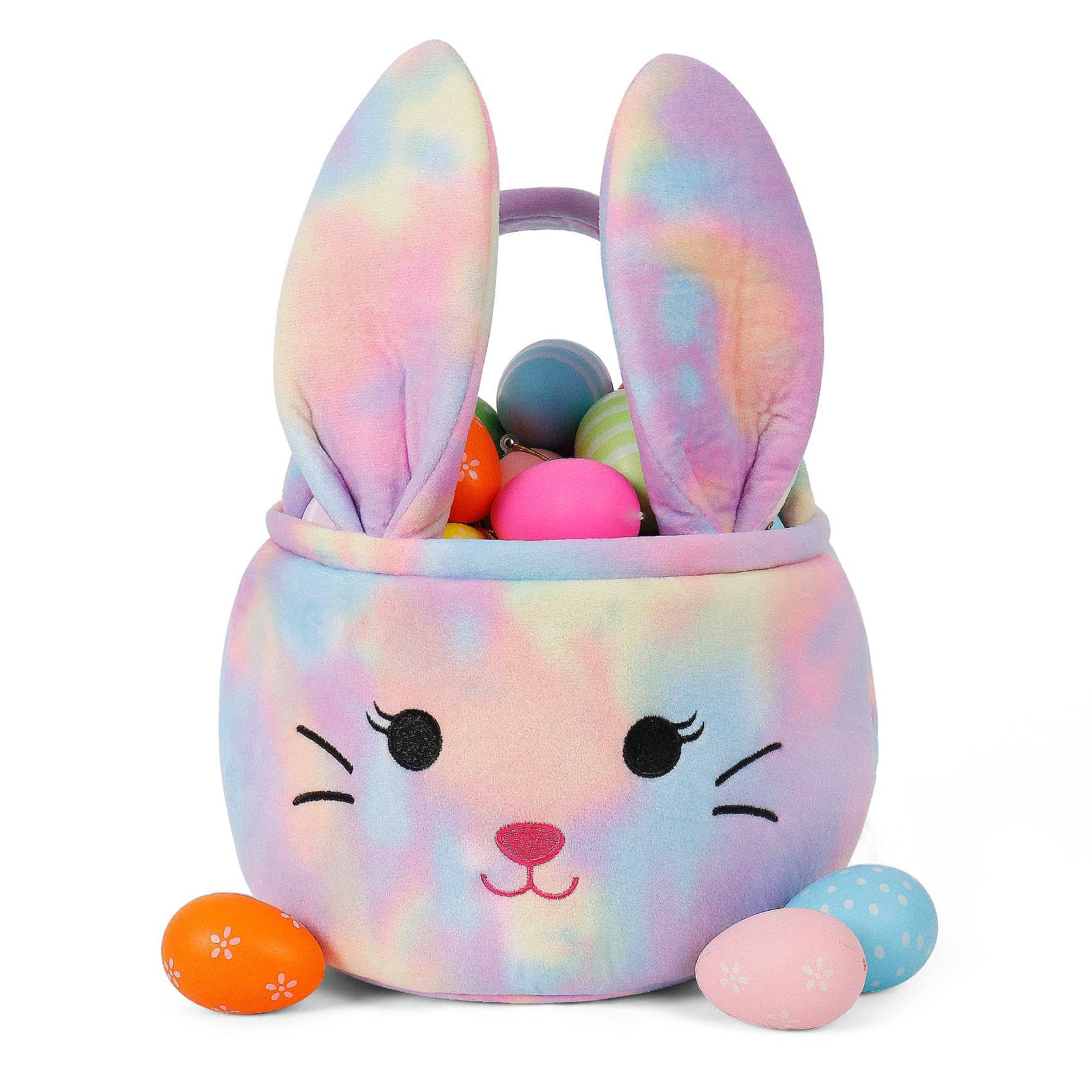 Easter Bunny Baskets for Kids, Egg Hunt Bags Plush Rabbit Bucket with Foldable Ears Easter Gifts for boys and girls