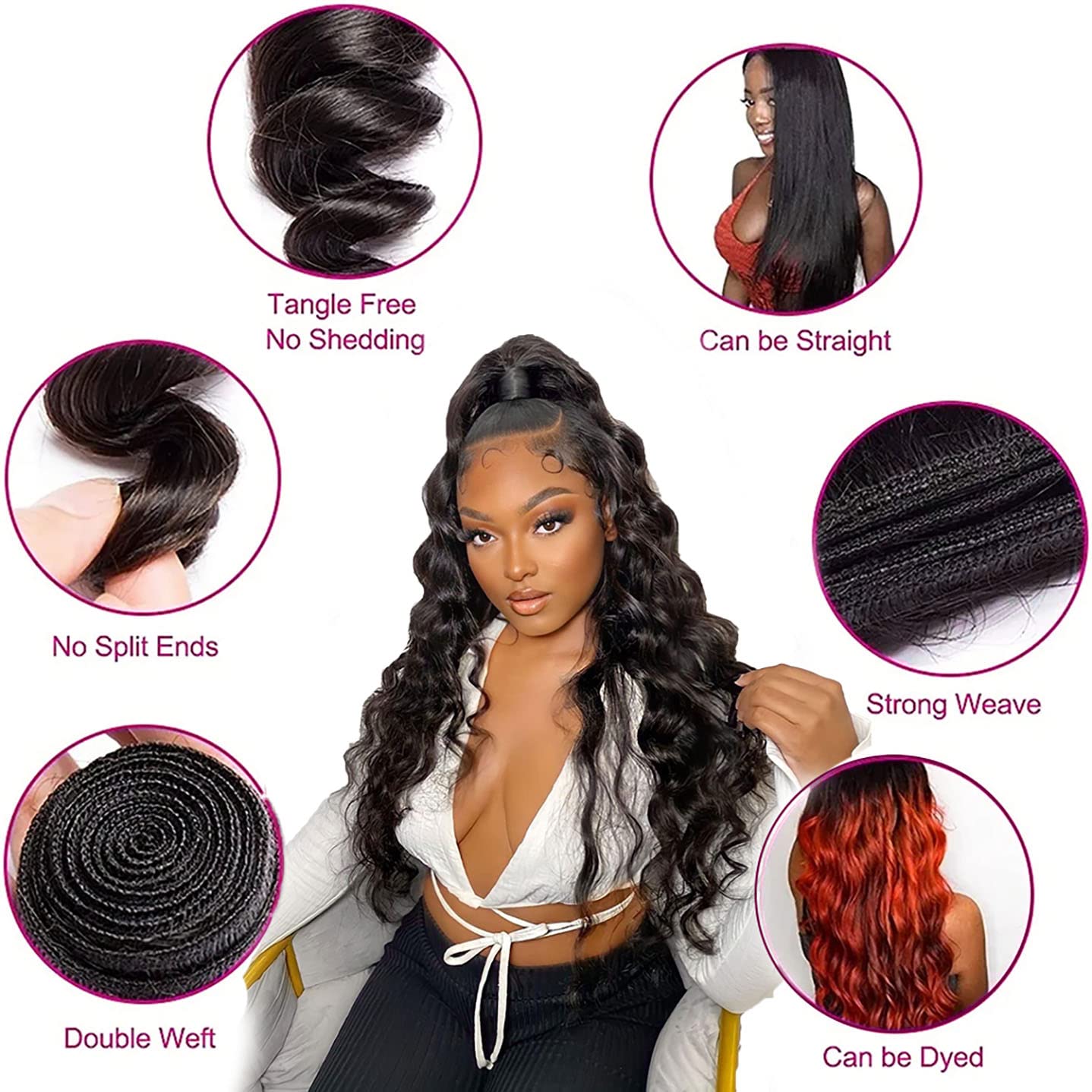 Loose Wave Bundles with Closure (16 18 20 +14) Wet and Wavy Brazilian Virgin Ocean wave Human Hair 3 Bundles with 4x4 Lace Closure with Baby Hair Free Part Loose Deep Wave Human Hair Extensions