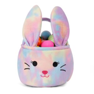 Easter Bunny Baskets for Kids, Egg Hunt Bags Plush Rabbit Bucket with Foldable Ears Easter Gifts for boys and girls