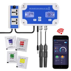 smart ph orp controller, 3 in 1 aquarium ph monitor wi-fi for ph/orp/temp measurements in water with calibration, can fit with co2 bottle & o3 generator