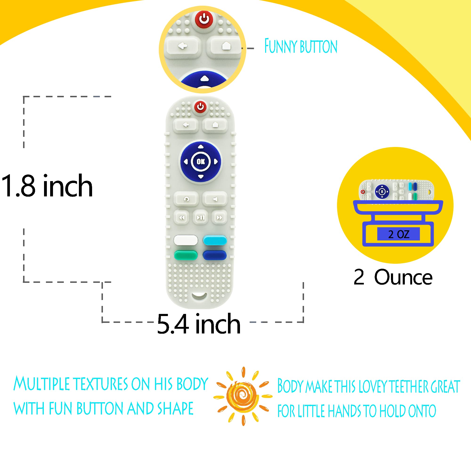 Remote Control Teether Toy for Babies 6 to 12 Months,Baby Teething Toys Tv Remote Shape with Pacifier Clip（White）