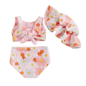 toddler baby girls two piece swimsuit - sleeveless floral heart print two sided swimwear backless bikini tankini