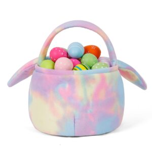 Easter Bunny Baskets for Kids, Egg Hunt Bags Plush Rabbit Bucket with Foldable Ears Easter Gifts for boys and girls