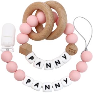 panny & mody personalized stroller clip and shaker toy with name (pink)