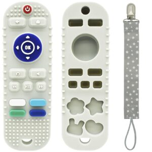 remote control teether toy for babies 6 to 12 months,baby teething toys tv remote shape with pacifier clip（white）