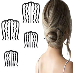 bainess 4 pcs metal u shape teeth alloy hair accessories - black hair fork clips, side combs, updo bun pins for women hair styling