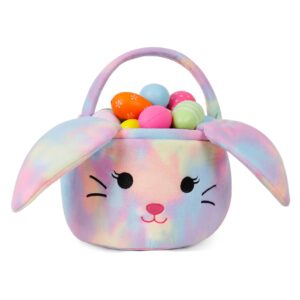 Easter Bunny Baskets for Kids, Egg Hunt Bags Plush Rabbit Bucket with Foldable Ears Easter Gifts for boys and girls