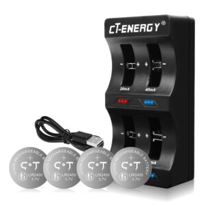 ct-energy rechargeable cr2450 batteries 4 pack with coin button battery charger,3.7v rechargeable lir2450 battery 120mah